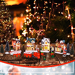 Yerliker Christmas Village Set LED Lights Houses with Figurines Battery Operated TZ0346