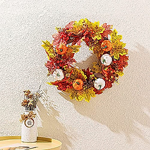 Fall Front Door Wreath Thanksgiving Winter, Halloween Wreaths for Front Door Autumn Festival Wedding Silk Vine Welcome Sign Flower Colorful Grain Yellow Wreaths Pinecones