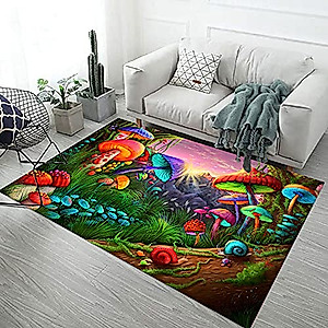 LGGQQW Psychedelic Forest Mushroom Area Rugs,Hippie Mushroom catpets for yogo livingroom Bedroom