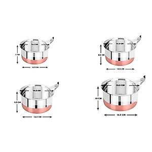 4 Pcs Set - Stainless Steel Copper Bottom Saucepan, Tea Coffee Pan, Milk Pan, Tapeli Patila, Sauce Pot (Capacity-800 ml,1200 ml,1700 ml, and 2000 ml).