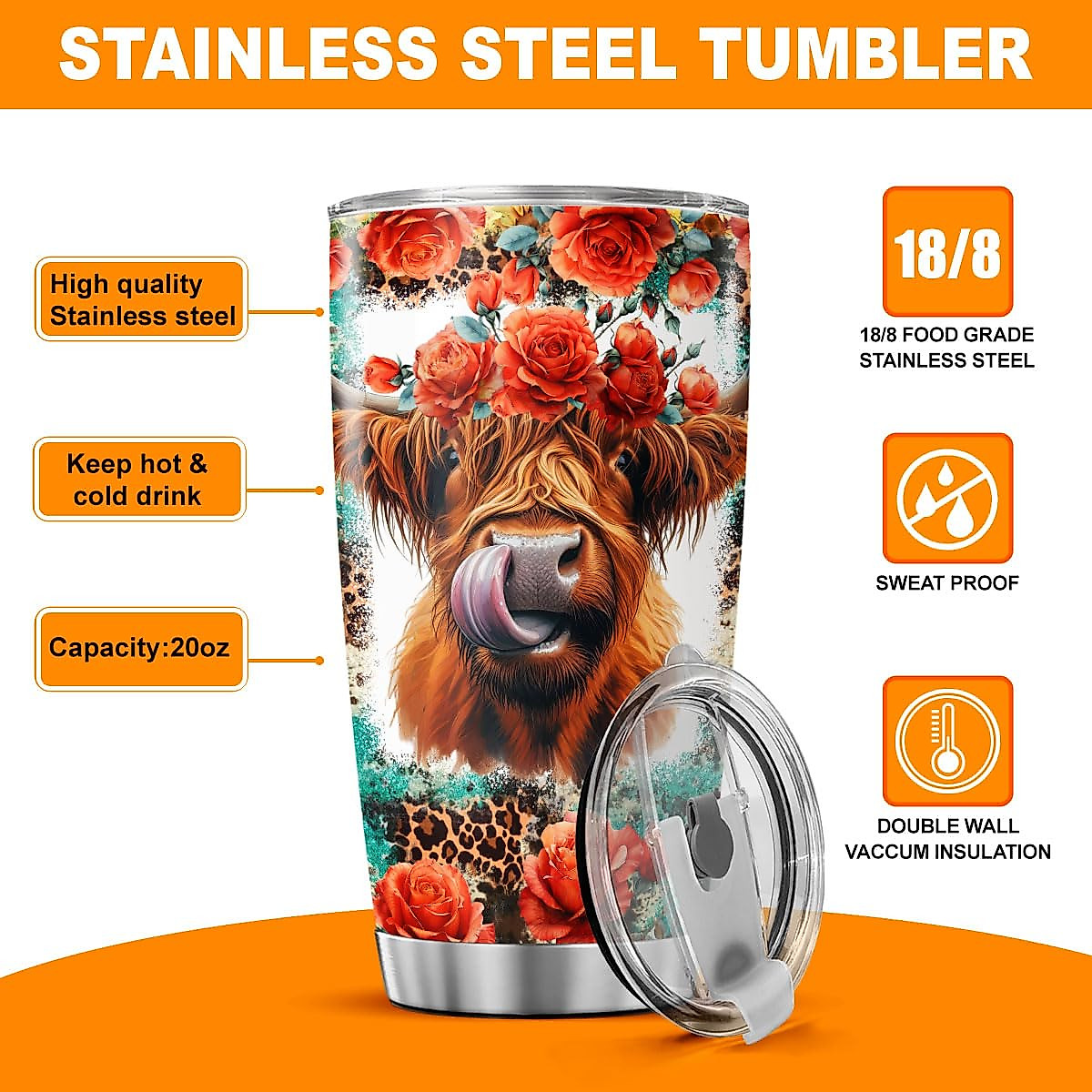 Salty Heifer, Tumbler 20 Oz With Lid And Straw, Leopard Print Flower Floral, Highland Cow Gifts