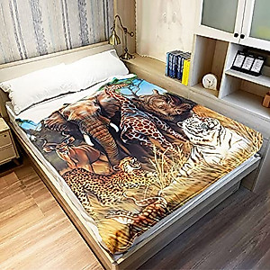 YISUMEI African Safari Animal Blanket, Savanna Deer Elephant Giraffe Rhinoceros Lizard Tiger Leopard, Wildlife Theme Indoor and Outdoor Universal, 50"x60"