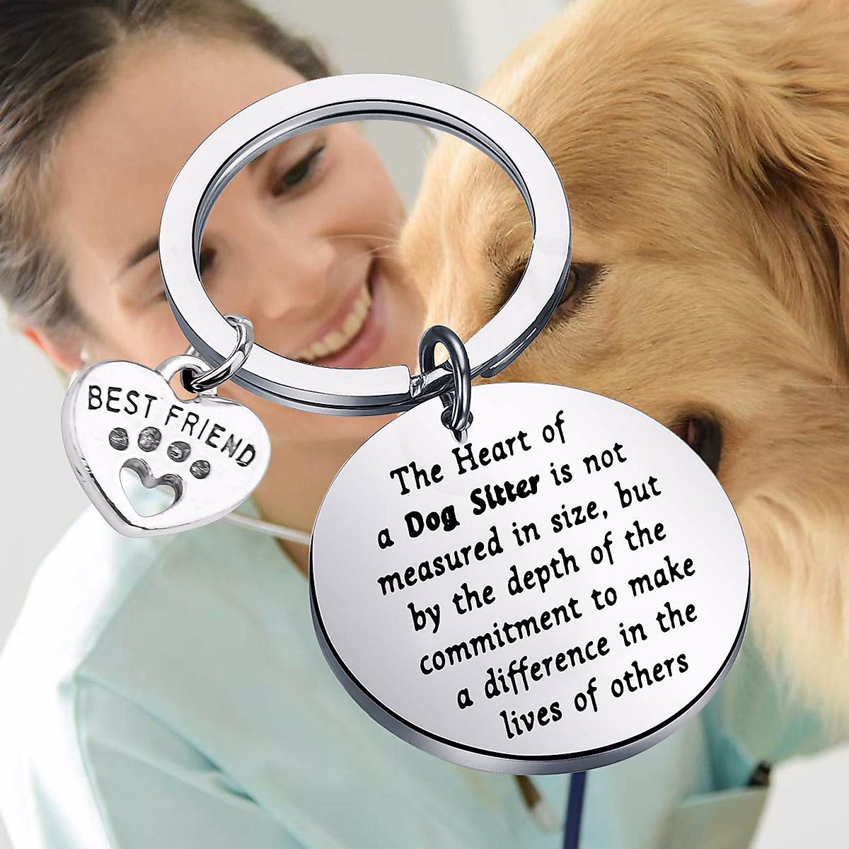 LQRI Dog Sitter Gift Pet Sitter Gift Dog Sitter Thank You Gift The Heart of a Dog Sitter is Not Measured in Size Appreciation Keychain for Dog Walker Dog Babysitter Pet Caretaker (sliver)