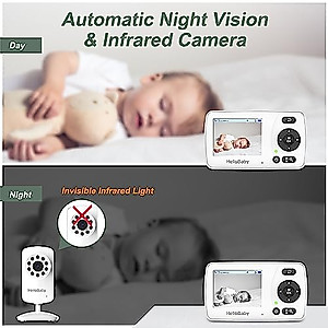 HelloBaby Monitor with Camera and Audio, 1000ft Long Range Video Baby Monitor-No WiFi, Night Vision, VOX Mode-Power Saving, 2.4'' Portable Travel Screen, Baby Safety Camera, for Baby/Pet, Plug & Play