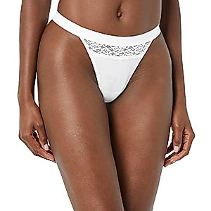 Amazon Essentials Women's Cotton and Lace Thong Underwear, Pack of 4, Black/Pink/Light Grey Marl, Medium