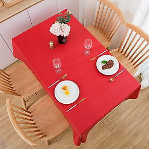 Pioggia Vinyl Tablecloth with Flannel Backing Oblong Waterproof Oil-Proof Plastic Table Cloth Wipeable PVC Table Cover for Indoor and Outdoor (Red, 60 x 84 Inch)