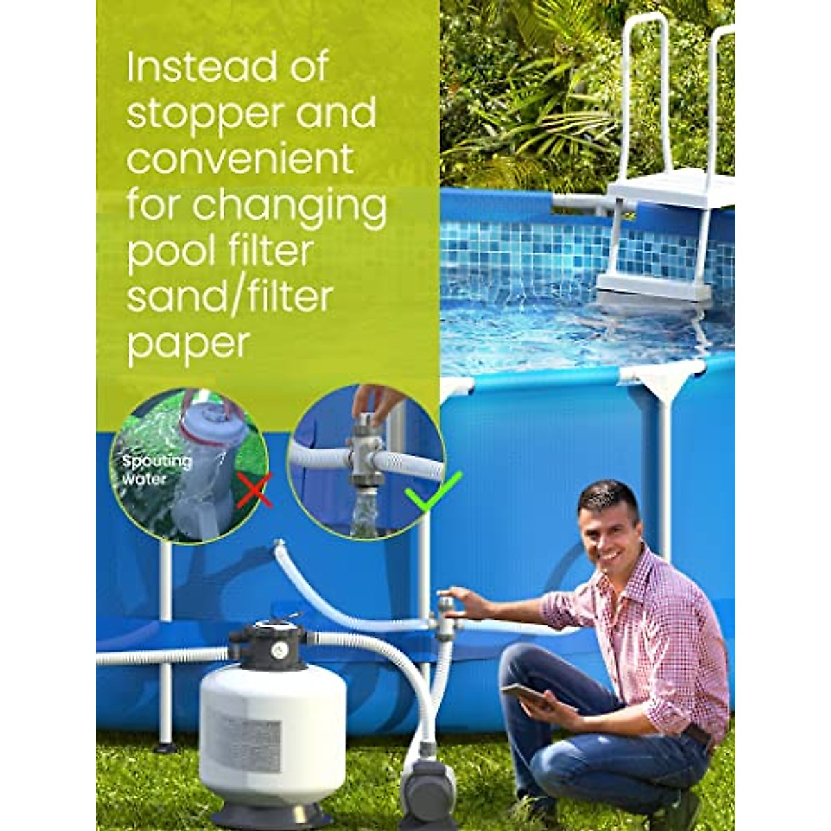 SUMMERBUDDY Split Swimming Pool Hose Plunger Valve, 2 in 1 Hose Plunger Valve Swimming Pool Part for Filter Circulation System