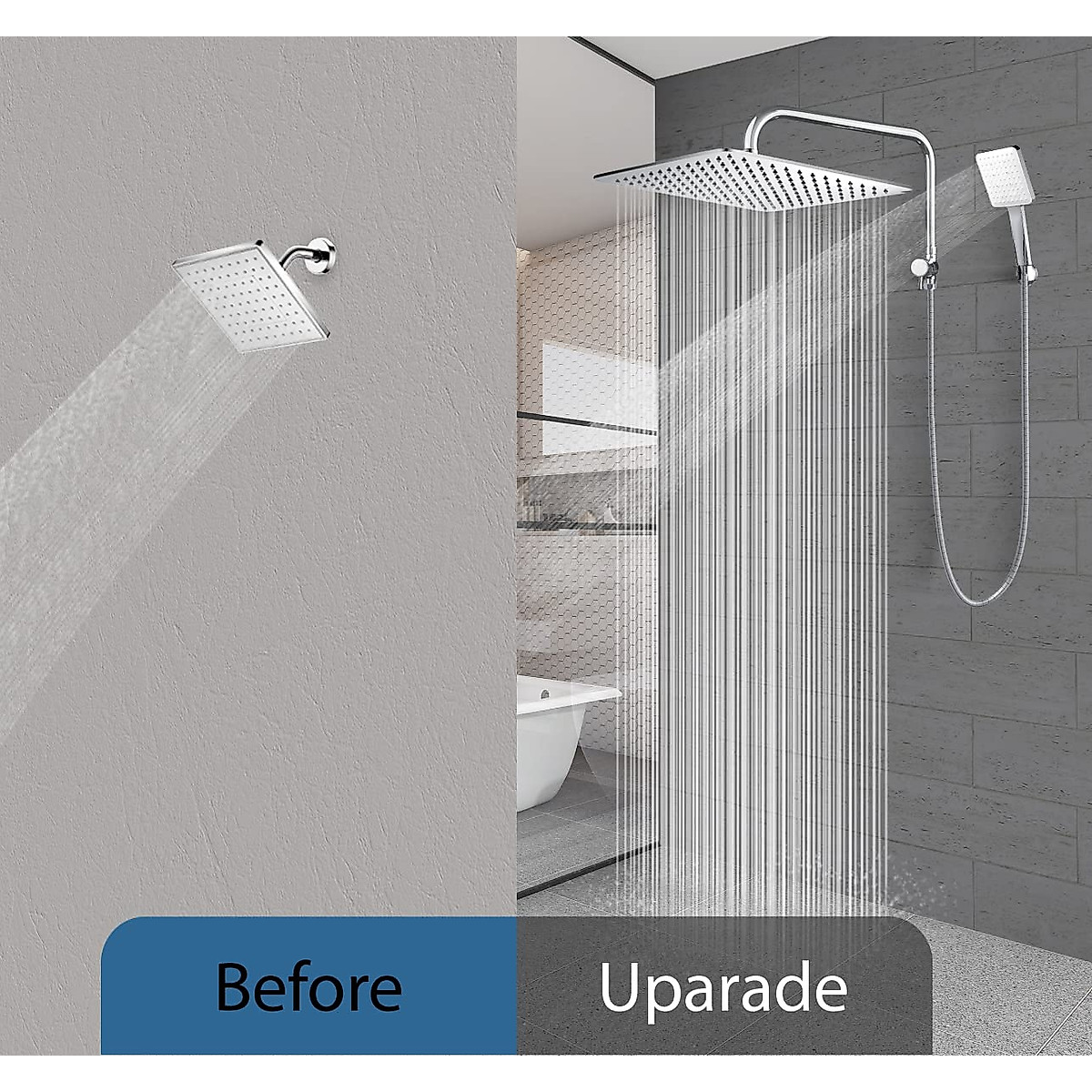 HOMVIVA® All Solid Metal 3-Way Shower Arm Diverter Valve with 16 Inch Shower Head Extension Arm And High Rise Extender for Handheld and Fixed Shower Head, G1/2 Universal with Flange,Brushed Nickel