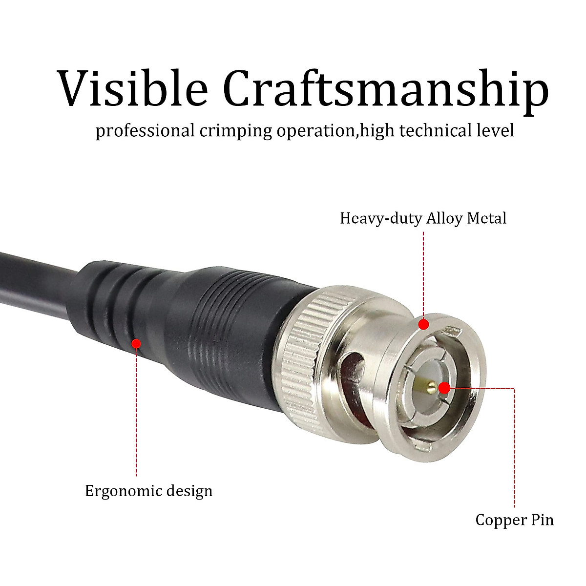 HCFeng BNC Male to Dual BNC Female Adapter Cable BNC RG-58/U Grade Coaxial Y Splitter Cable BNC Female to DIN (75Ohm) RG59 Video Adapter Cable for Security Camera CCTV Systems[2pack/1.3ft]