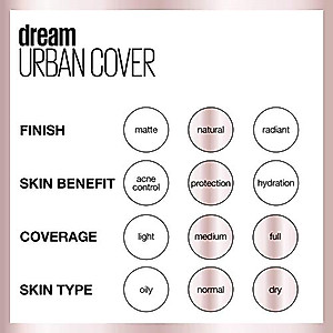 Maybelline Dream Urban Cover Flawless Coverage Foundation Makeup, SPF 50, Natural Beige
