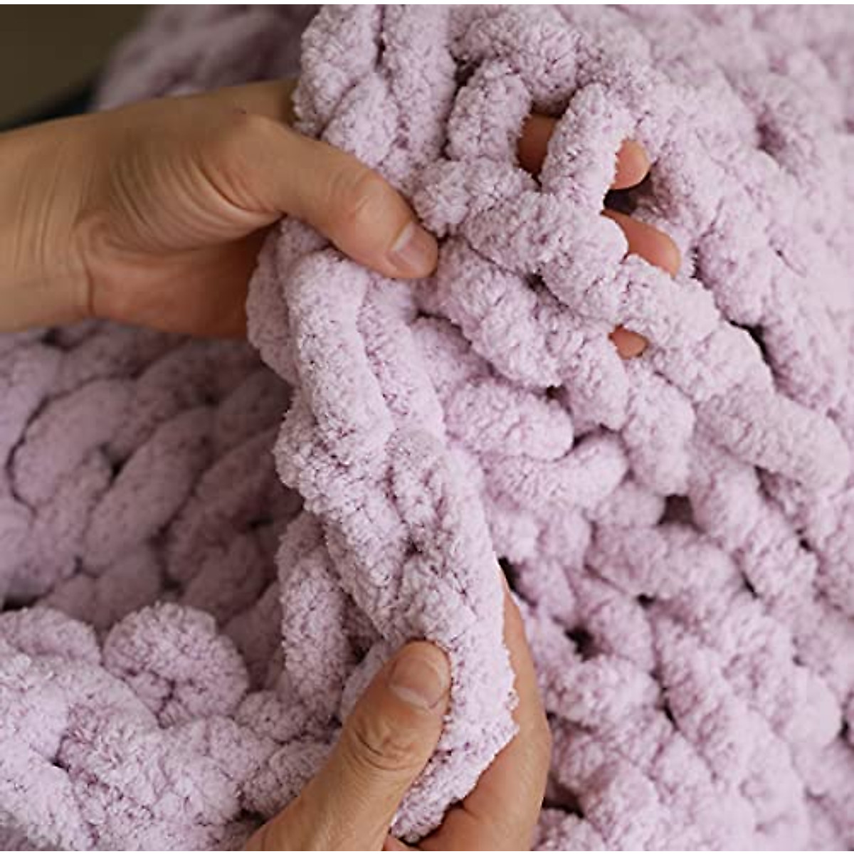 Victusphia Chunky Knit Blanket Throw Chenille Knitted Yarn Throw Blanket for Couch & Bed Fall Decor Large Soft Comfy Cable Blankets & Throws Purple Lavender 50"x60"
