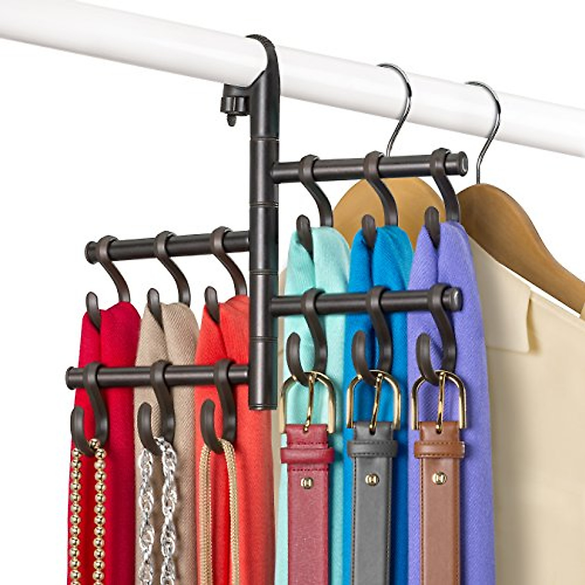 Lynk Hanging Pivoting Belt Rack Tie, Closet Organizer