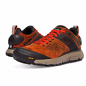 Danner Trail 2650 Hiking Shoes for Men - Durable Suede, Lightweight Textile with Breathable Mesh Lining, Ortholite Footbed, & Vibram Traction Outsole, Brown/Red - 10.5 D