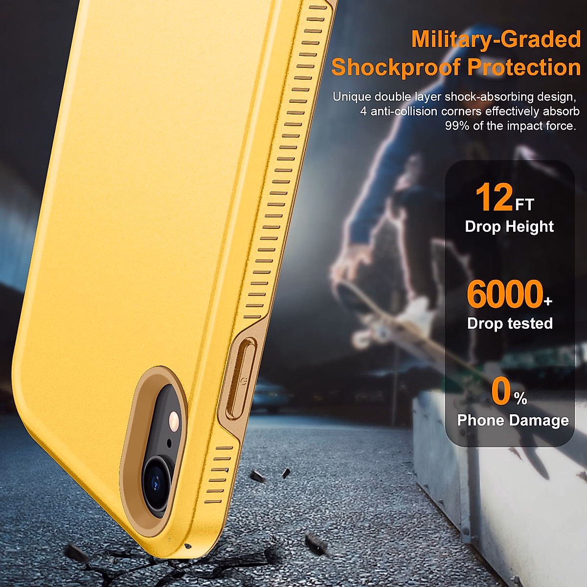 Lanteso for iPhone XR Case，[12FT Military Drop Protection] [with 2 pcs Tempered Glass Screen Protector] [Shockproof] Heavy Duty Protection Phone Case for iPhone XR 6.1 inch Yellow