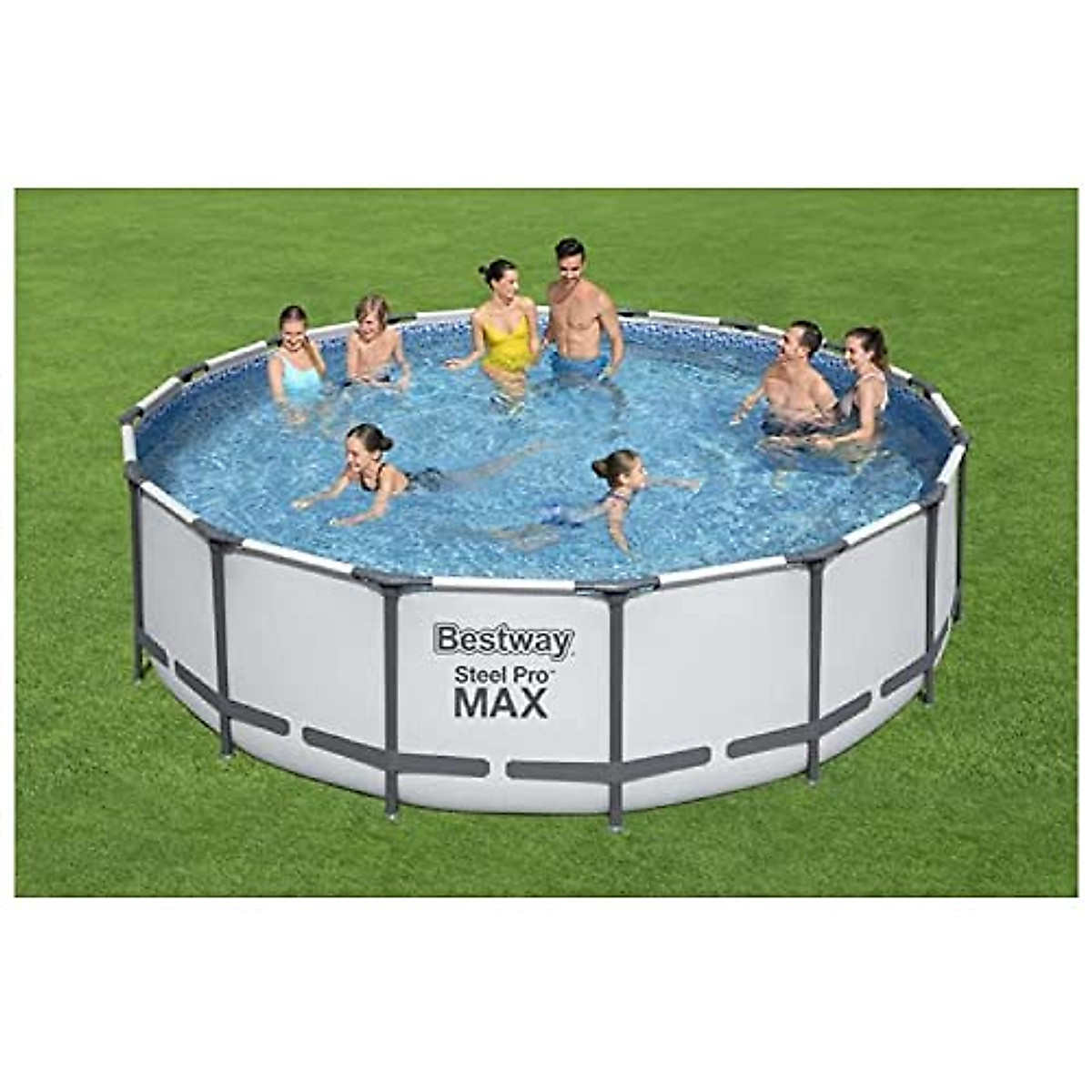 Bestway Steel Pro MAX 16 Foot x 48 Inch Round Metal Frame Above Ground Outdoor Swimming Pool Set with 1,000 Filter Pump, Ladder, and Cover