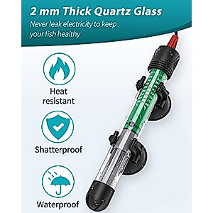 Uniclife Aquarium Heater 25W/50W/100W/200W Adjustable Submersible Heating Rod with Electronic Thermostat LED Indicator Light and Thermometer Sticker for Freshwater Marine Fish Tanks