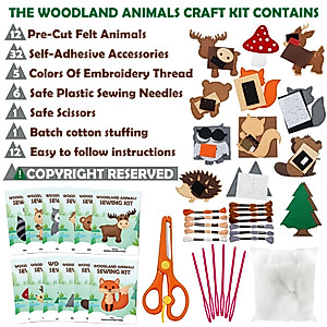 CiyvoLyeen Woodland Animals Craft Kit Kids DIY Crafting and Sewing Set Woodland Animals Felt Plushie for Girls and Boys Educational Beginners Sewing Set Sewing Kits for Kids Age 8 9 10 11 12