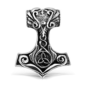 WithLoveSilver Sterling Silver Trinity Celtic Viking Amulet Hammer of Thor (Mjolnir) Pendant