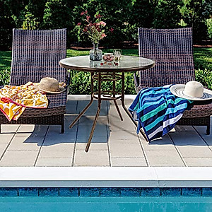 Welnow 35" x 35" Outdoor Bistro Table Metal Round Patio Side Table Outdoor Coffee Table Furniture Garden Backyard Dining Table, W/Elegant Water Ripple Glass Table Top (Brown)