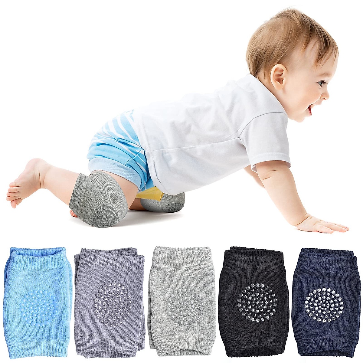 WainbowA Baby Crawling Anti Slip Knee Pads, Protect Infants & Toddlers Knees, Elbows and Legs, Unisex Baby Toddlers Kneepads, Learn to Socks Children Short Kneepads 5 Pairs, Babies Leg Warmers