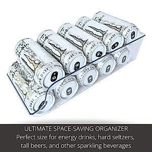 Joyful Haus Skinny Can Organizer for Refrigerator, Hard Seltzer, Energy Drinks, Soda Pop Container, Refrigerator and Freezer Beverage Holder, Dispenser Bin - holds up to 12 tall and slim skinny cans