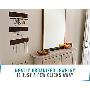 Comfify Rustic Jewelry Display Organizer for Wall – Wall Mounted Jewelry Holder Organizer with Removable Bracelet Rod and 24 Hooks – Perfect Earrings, Necklaces and Bracelets Holder – Dark Brown