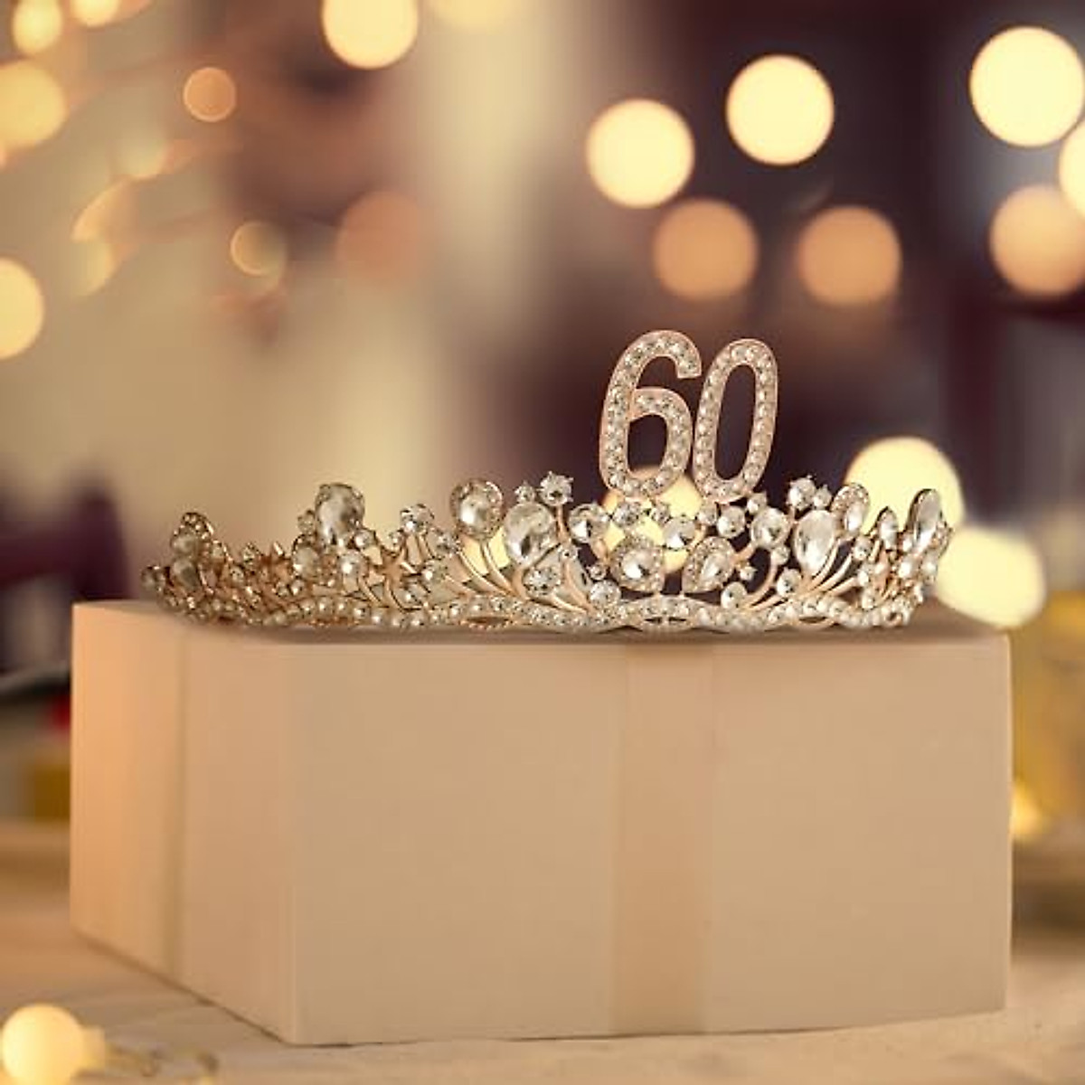 SWEETV 60th Birthday Crown Tiara Sash for Women Rose Gold Birthday Queen Sash and Tiara Crown Set Rhinestone Princess Headband for Birth Day Party Photograph