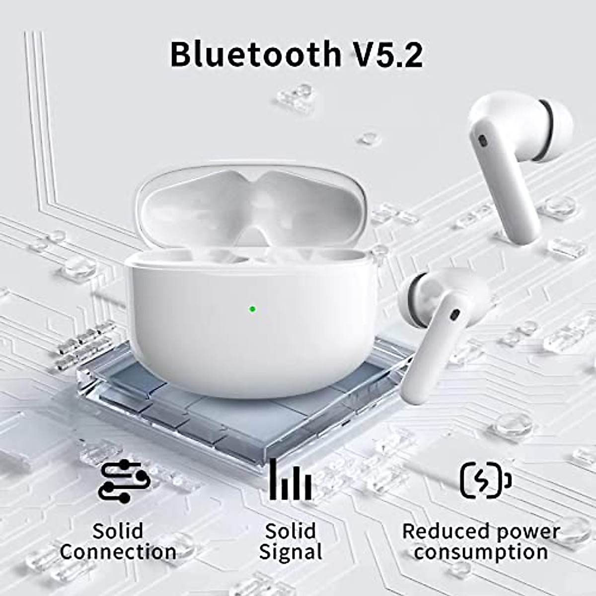 BONKON Bluetooth Earbuds, Wireless Headphones IPX7 Waterproof Wireless Bluetooth with Microphone Charging Case 48H Playtime, Pop-ups Auto Pairing Hi-Fi Stereo Sound Headset for Android/iOS (White)