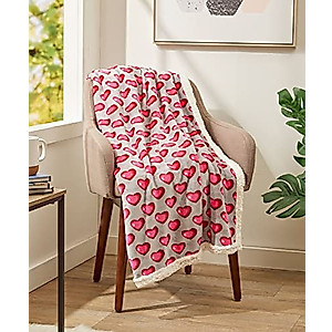 Décor&More Amor Eterno Be Mine Love Collection Valentine's Day Heart Ultra Plush Throw Blanket (50" x 60") with Sherpa Backing - Red Hearts