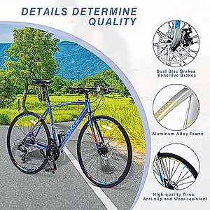 MAKELEN Road Bike for Men and Women Alloy Frame City Bicycle 700 c Wheel Set / 24 Speed/Disc Brake Navy&Blue