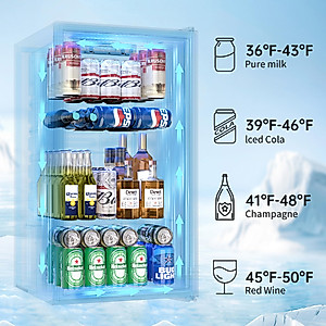 Urbansync Beverage Refrigerator and Cooler, 3.2 Cu.Ft Mini Fridge with Glass Door for Soda Beer or Wine, Freestanding Small Drink Dispenser, Digital Temperature Control, Home, Bar, Office.