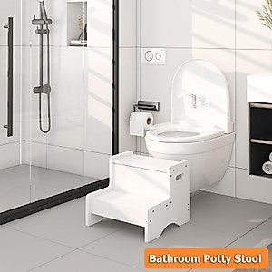 White Wooden Step Stool for Kids, 2 Step Safety Kids Stepping Stool for Bathroom Kitchen Bedroom with 350 lbs Capacity, Toddler Step Stool Children's Stool Potty Stool