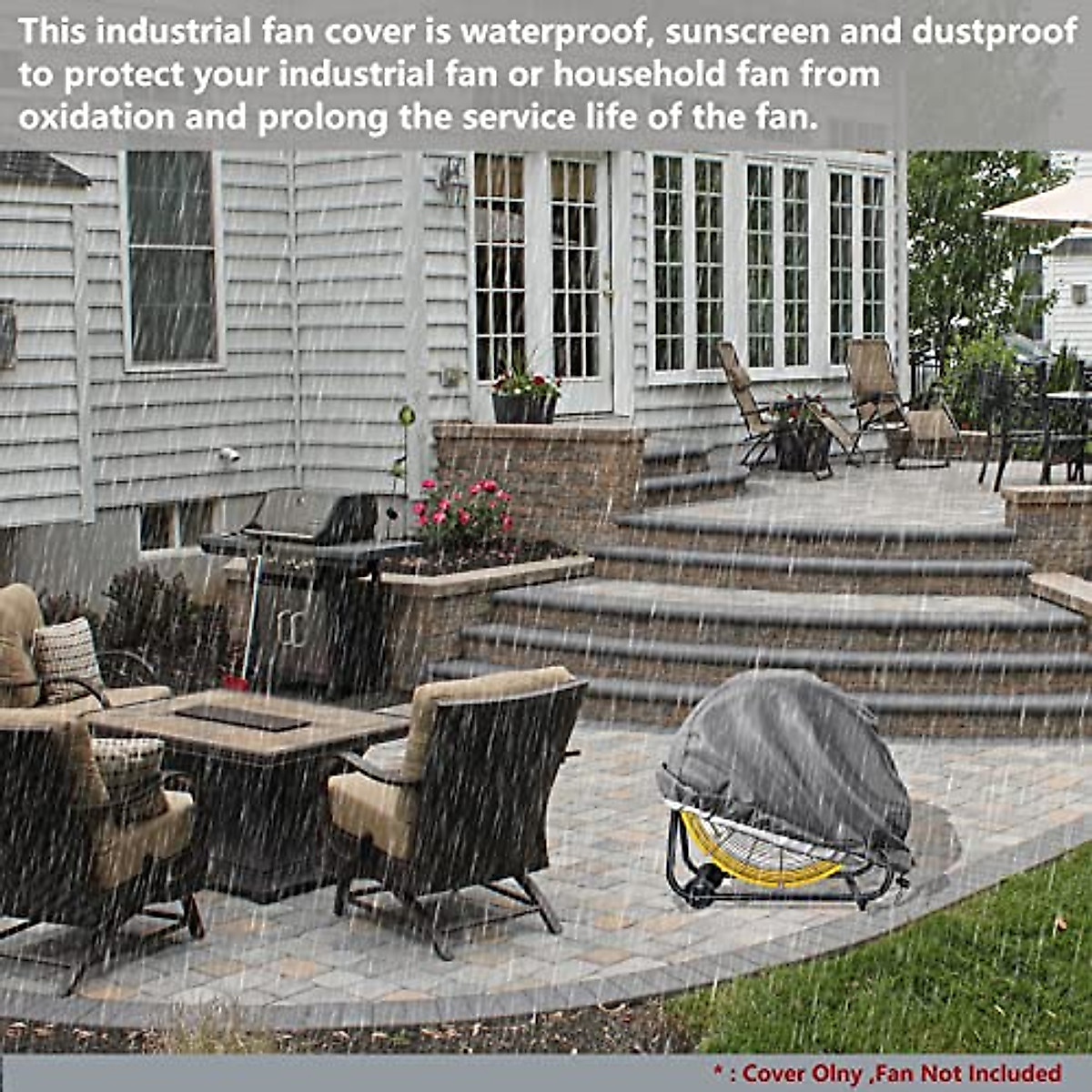 LSongSKY Industrial Fan Cover,Waterproof&Dustproof Cover Suitable for 24" High Velocity Movement Heavy Duty Drum Fan, Heavy Duty Outdoor Floor Fan Cover,Fits up to 29.9 x 8.6 x 29.9 inches,Grey