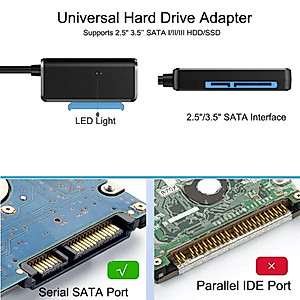 EYOOLD SATA to USB Adapter, High-Speed Data Transfer External Hard Drive Adapter, Data Recovery Converter Compatible with 2.5" and 3.5" SSD, HDDs Includes 12V/2A Power Adapter