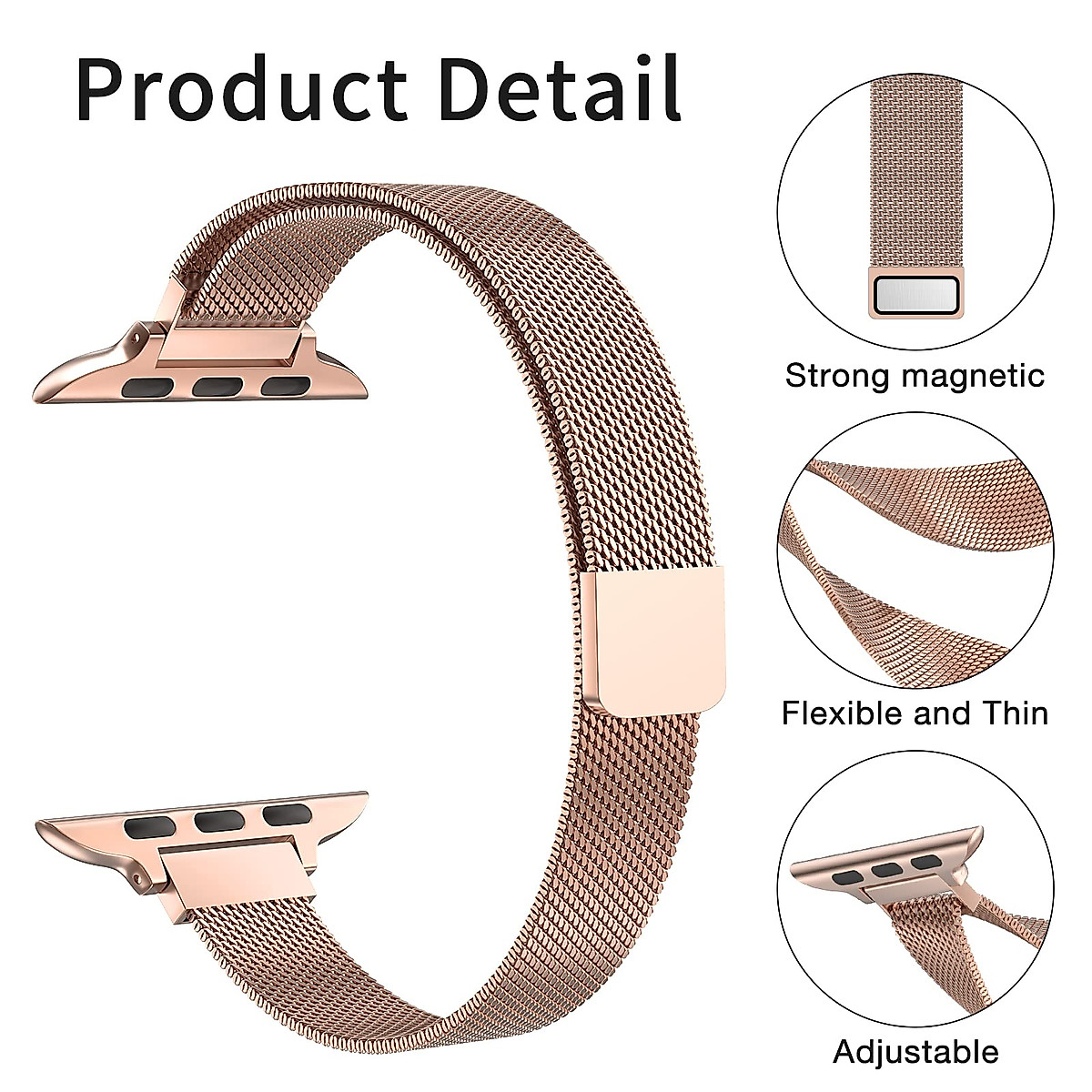 Compatible with Apple Watch Band 38mm 40mm 41mm 42mm 44mm 45mm 49mm, Stainless Steel Slim & Thin Milanese Magnetic Clasp Strap Women and Men Replacement Band for iWatch Series SE 9 8 7 6 5 4 3 2 1