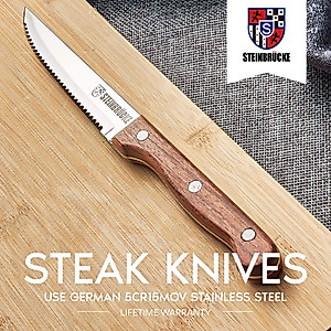 Steak Knives Wood Handle - Steak Knives Set of 8 Built 5Cr15Mov Stainless Steel HRC57-58 Hardness Razor Sharp Full Tang (Not dishwasher safe)
