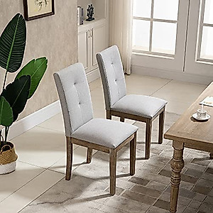 HOMCOM Linen High Back Dining Chairs Set of 2, with Armless Design and Tufted Fabric Cushion, Grey