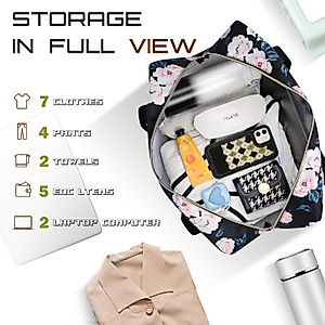 Gym Bag for Women, Travel Duffel Bag, Tote Bag,Weekender bag,For Spirit Airlines Personal Item Bag 18x14x8,Foldable Carry on Luggage for Women - Black Pink Floral