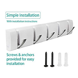 BonusAll Wall Mounted Floating Rack Coat Rack Wall Hook Space-Saving Coat Hanger with 5 Retractable, White