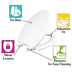 Mayfair 1847SLOW 000 Kendall Slow-Close, Removable Enameled Wood Toilet Seat That Will Never Loosen, 1 Pack ELONGATED - Premium Hinge, White