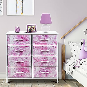 Sorbus Dresser with 8 Drawers - Furniture Storage Chest Tower Unit for Bedroom, Hallway, Closet, Office Organization - Steel Frame, Wood Top, Easy Pull Fabric Bins (8-Drawer, Pink)