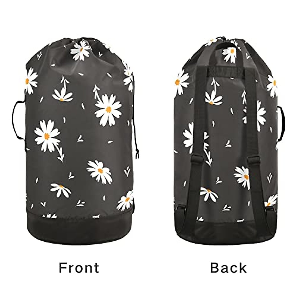 Kigai Small Daisy Travel Laundry Bag Waterproof Durable Large Laundry Backpack with Handles and Drawstring Closure Machine Washable Dirty Clothes Organizer Storage Bag Laundry Hamper