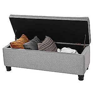 SONGMICS Storage Ottoman, 46.5 Inches Long Bed End Stool with Storage, Solid Wood Legs, Buttons Decoration, Non-Slip Foot Pads, 330.6 lb Load Capacity, Light Gray ULOM070G02