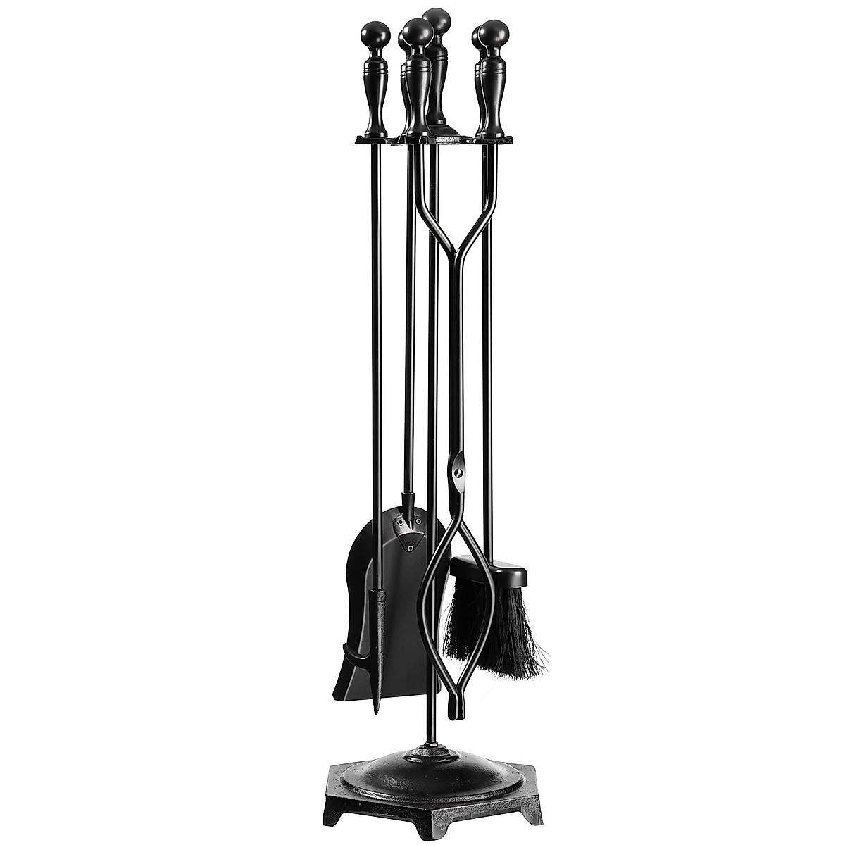 DOEWORKS Fireplace Tools Sets 5 Pieces Fire Tool Set for Indoor Fireplace and Outdoor Fire Pit (Stand, Poker, Tongs, Shovel, Brush)