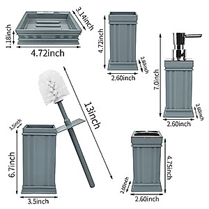 Bathroom Accessories Set 5 - Soap Dispenser, Toothbrush Holder, Bathroom Tumbler, Toilet Brush, Soap Dish, Housewarming Gift Set, New Apartment Essentials-Grey