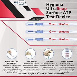 Bio Shield Tech Hygiena Ultrasnap Surface ATP Test Devices, ATP Testing Kit, User-Friendly, Biological Contamination Tests Kit Used with Hygiena Luminometers (100 Per Box)-US2020