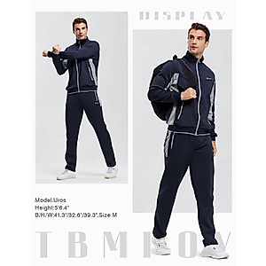 TBMPOY Men's Tracksuits Sweatsuits for Men Set Track Suits 2 Piece Casual Athletic Jogging Warm Up Full Zip Sweat Suits Navy/Grey M