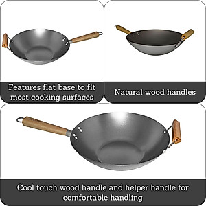 IMUSA USA WPAN-10018 Non-coated Wok with Wooden Handles 14-Inch, Silver