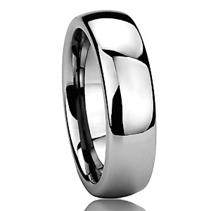 Prime Pristine Free Engraving Personalized Stainless Steel Wedding Band Ring 6MM High Polished Classy Domed Ring SZ:7