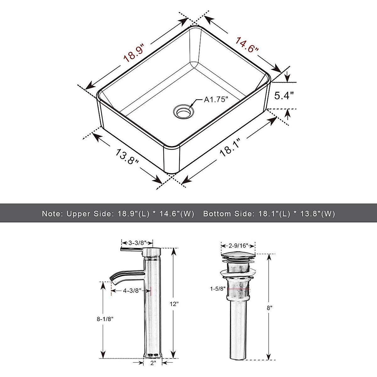 eclife 48" Modern Bathroom Vanity Sink Combo White W/Small Side Cabinets White Rectangle Ceramic Vessel Sink & Water Save Faucet & Pop Up Drain (T03)